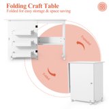 Folding Wood Sewing Craft Table with Storage Shelves Cabinet Lockable ...