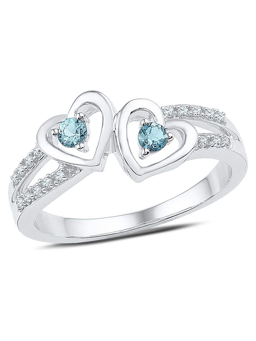 Twin Heart Created Aquamarine Promise Ring 1/8 Carat in Sterling Silver ...