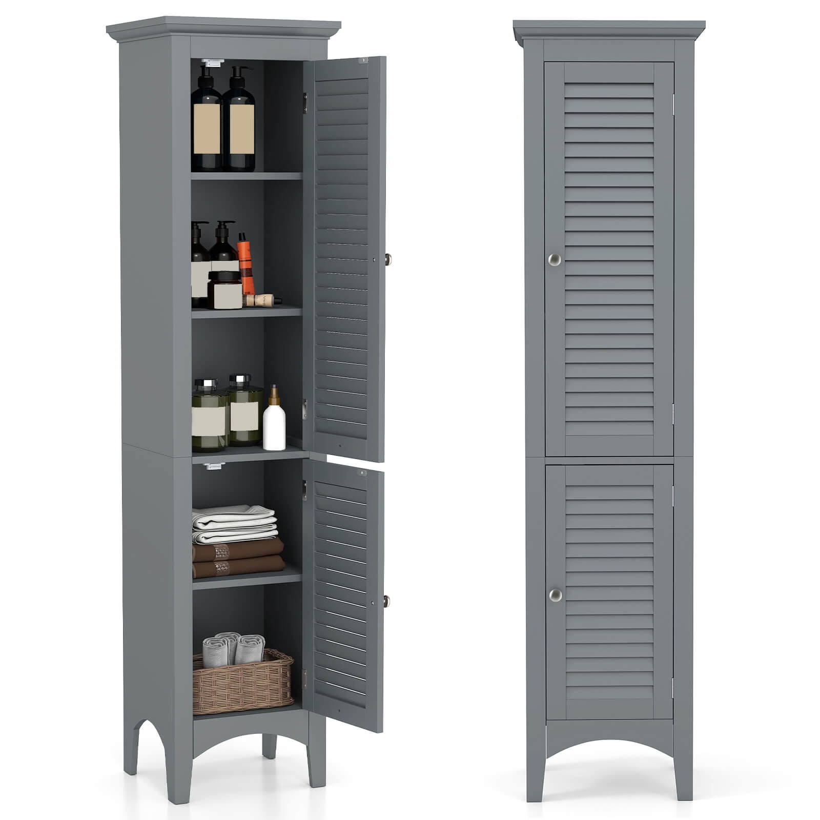 Click here for Costway 63 Tall Bathroom Cabinet With 2 Louvered D... prices