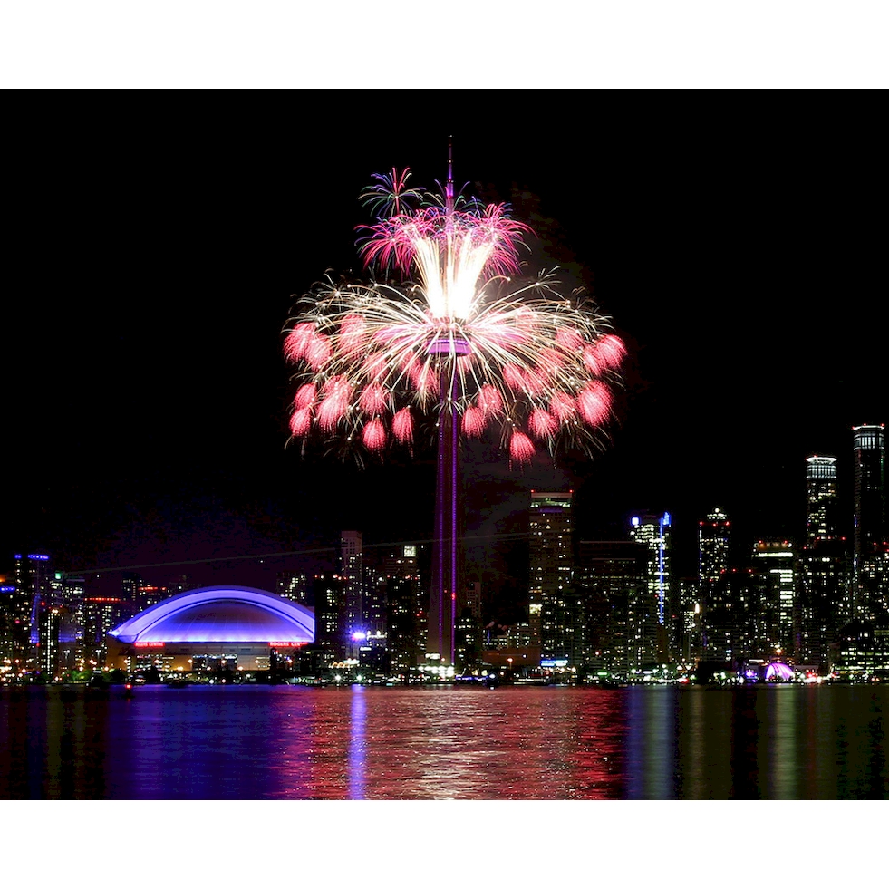 Fireworks are launched from the CN Tower- Toronto, Canada 16"x20" Print ...