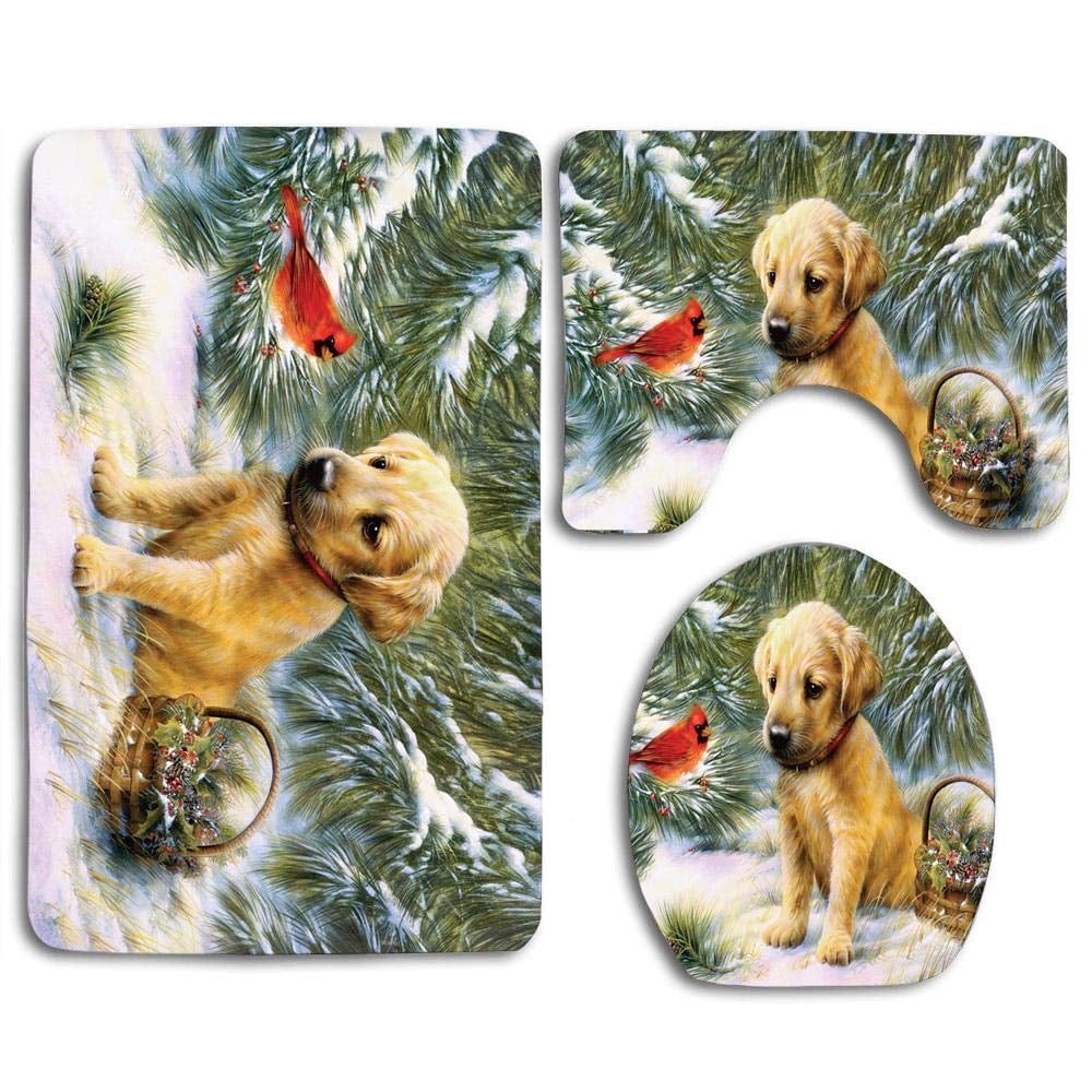PUDMAD Christmas Pals Cardinal Canine Dog 3 Piece Bathroom Rugs Set ...