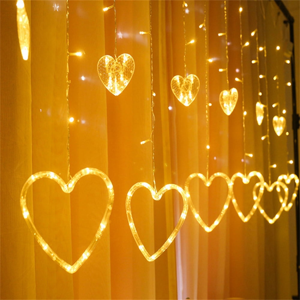 Valentines Day Decor Lights,Curtain Light 138 LED Love Heart Remote ...