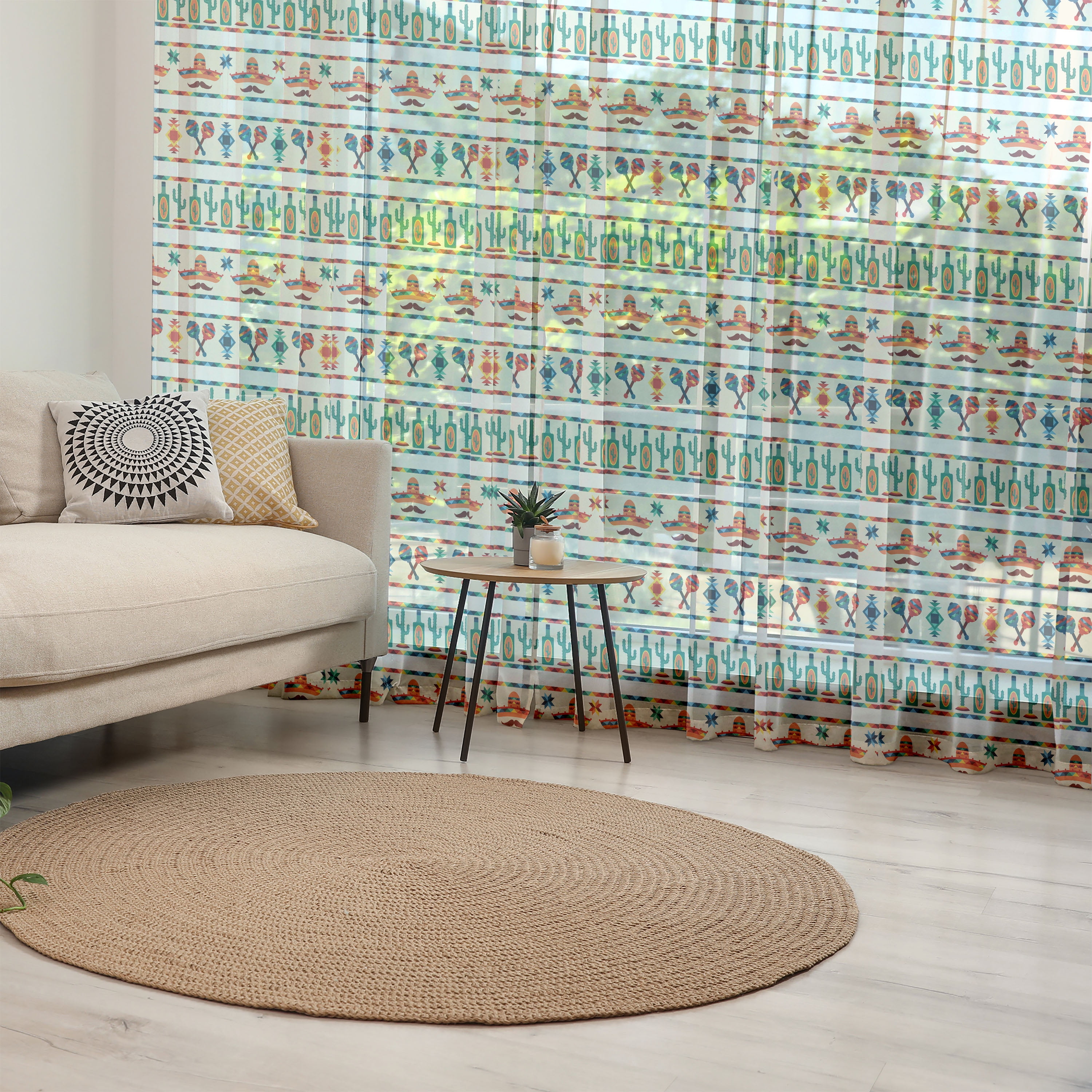 Mexican Tulle Curtains with Rod Pocket, Latin American Cultural Native ...