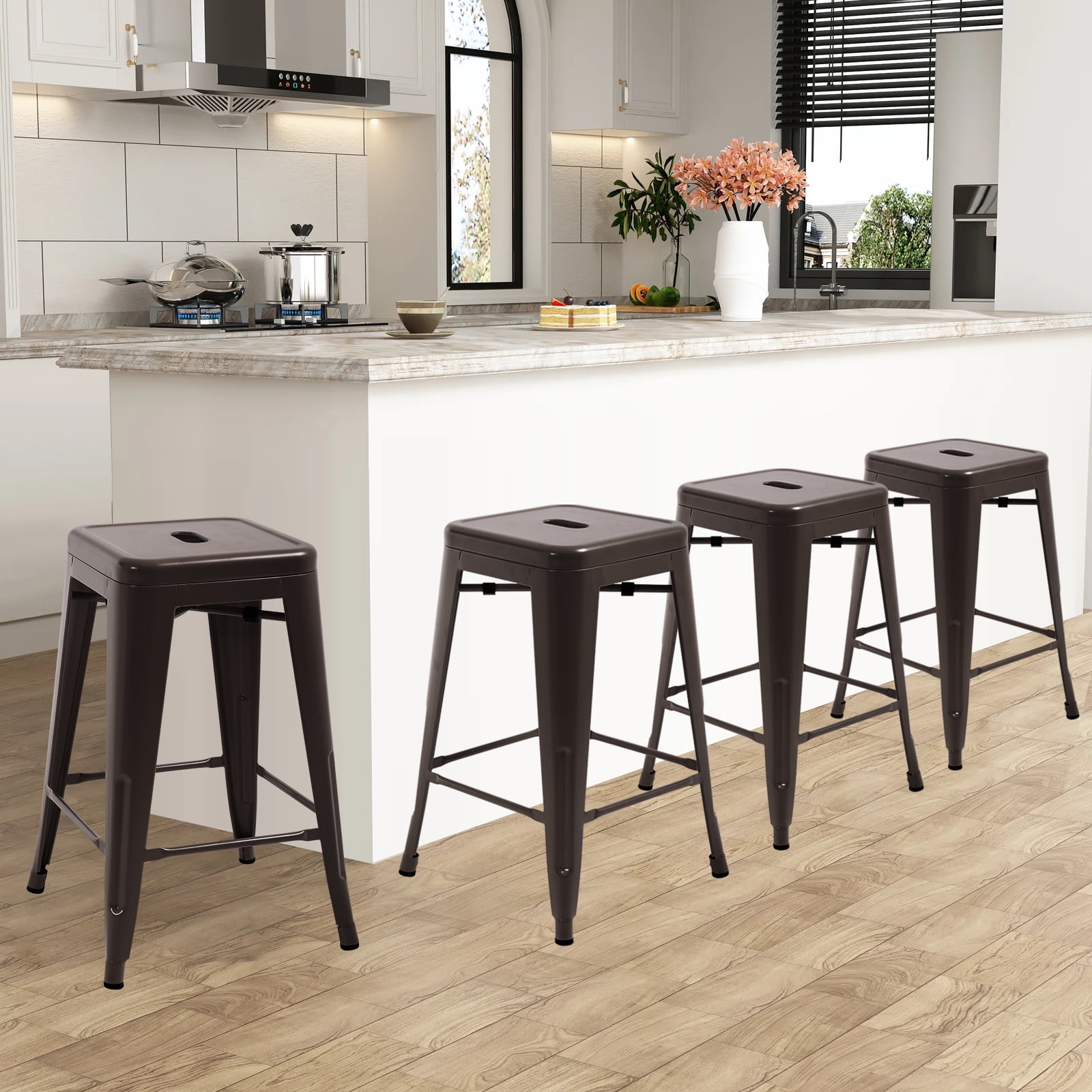 NiamVelo Counter Height Bar Stools Set of 4 Metal Dining Chairs 24 inch ...