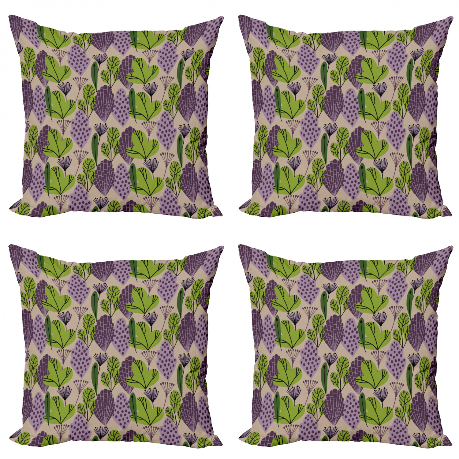 Botanical Throw Pillow Cushion Case Pack of 4, Repetitive Nature Themed ...