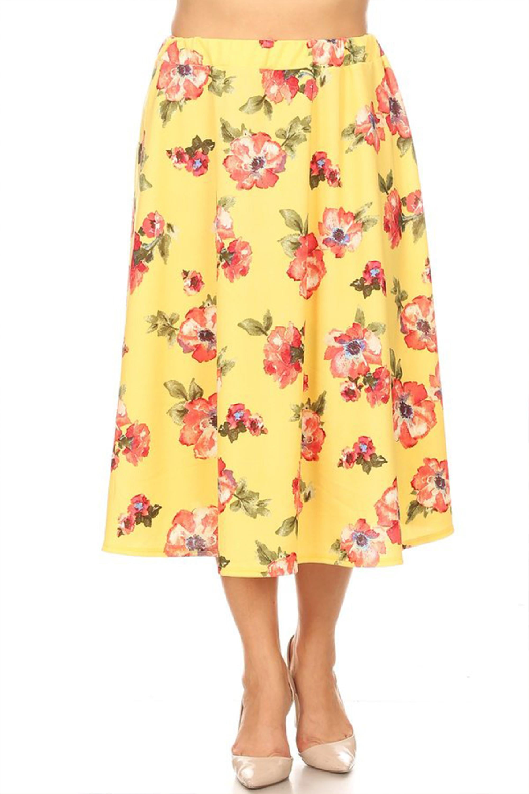 Women s Plus Size High Waist Elastic Casual A Line Floral Printed Midi women-s-plus-size-high-waist-elastic-casual-a-line-floral-printed-midi