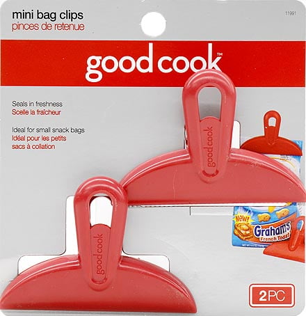 GoodCook 2-Piece 3-1/4" Plastic Spring-Loaded Mini Bag Clips Set, Red ...