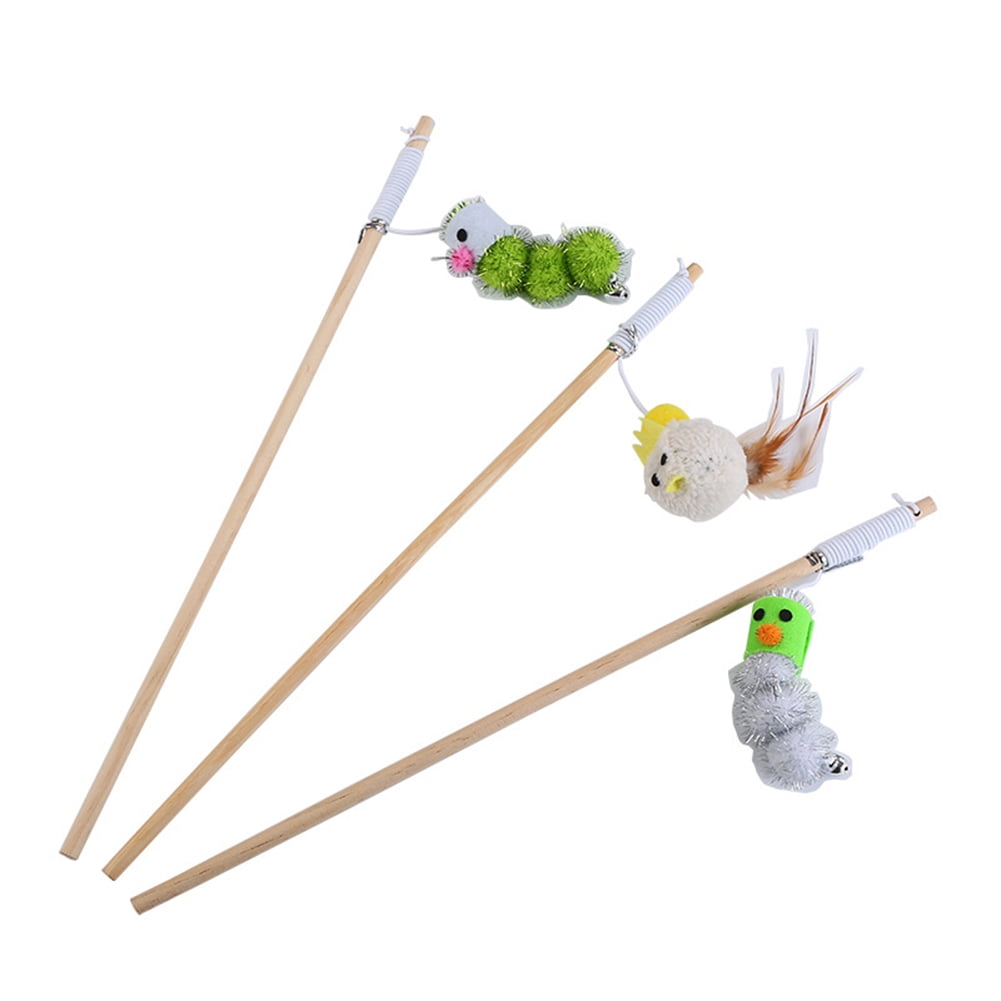 SPRING PARK Cat Play Toy Feather Teaser Wand Interactive Stick Kitten ...