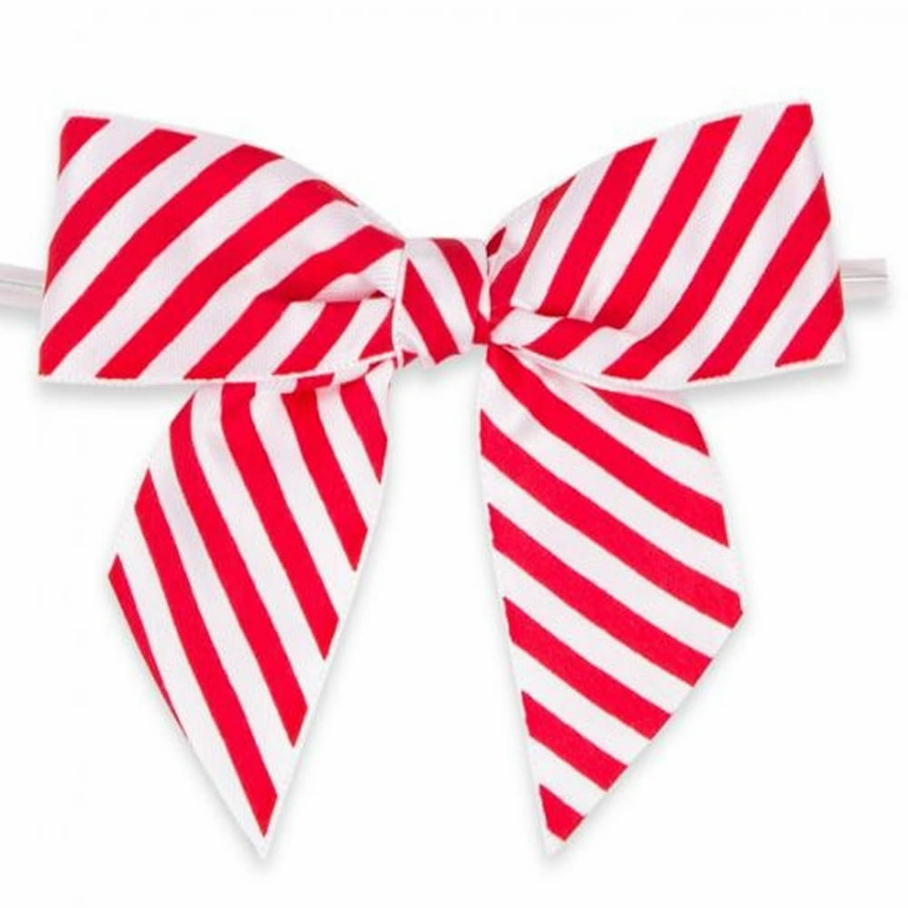Weststone 50pcs Satin Red White Stripe Ribbon Bows 3 1/2" Span x 2 ...