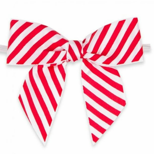 Weststone 50pcs Satin Red White Stripe Ribbon Bows 3 1/2" Span x 2 ...
