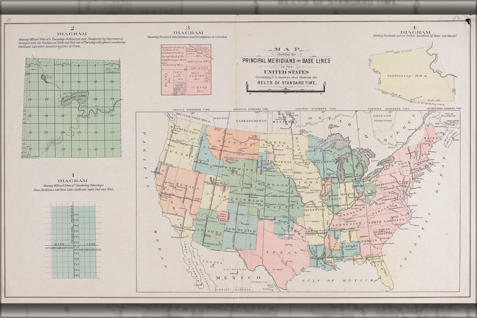 24"x36" Gallery Poster, map of Meridians of United States of america ...