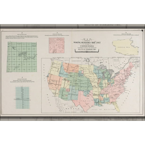24"x36" Gallery Poster, map of Meridians of United States of america ...