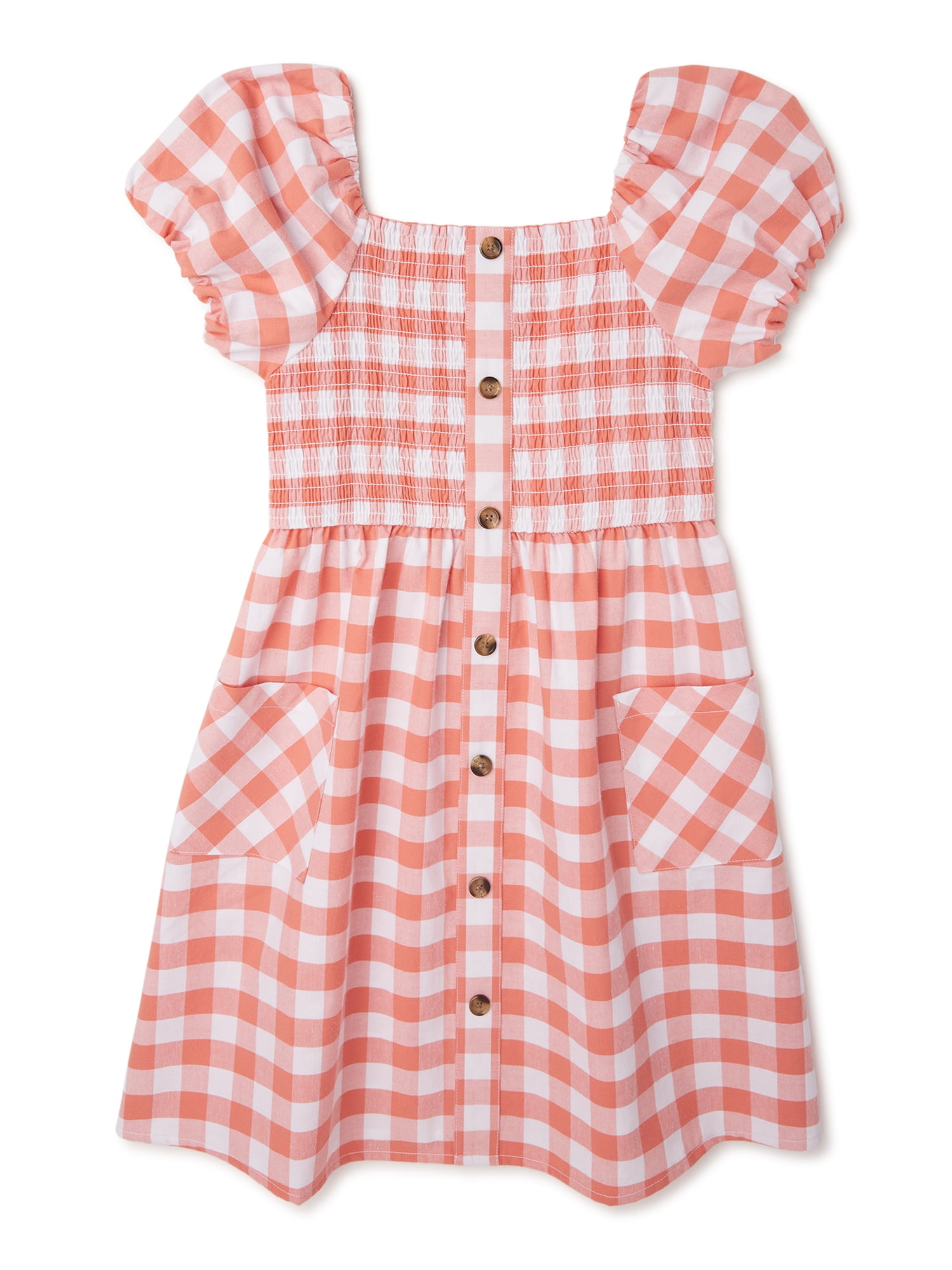 Wonder Nation Girls’ Puff Sleeve Dress Sizes 4-18 & Plus - Walmart.com