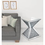 HomeRoots 486385 23 in. Mirrored & Manufactured Wood Square Diamond End ...