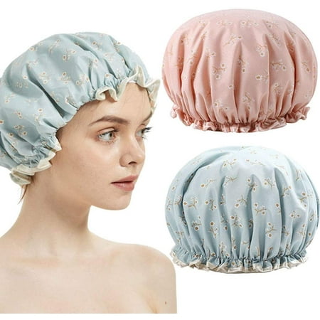 Shower Cap, Double Waterproof Layers Women Bath Shower Hat, Fashionable ...