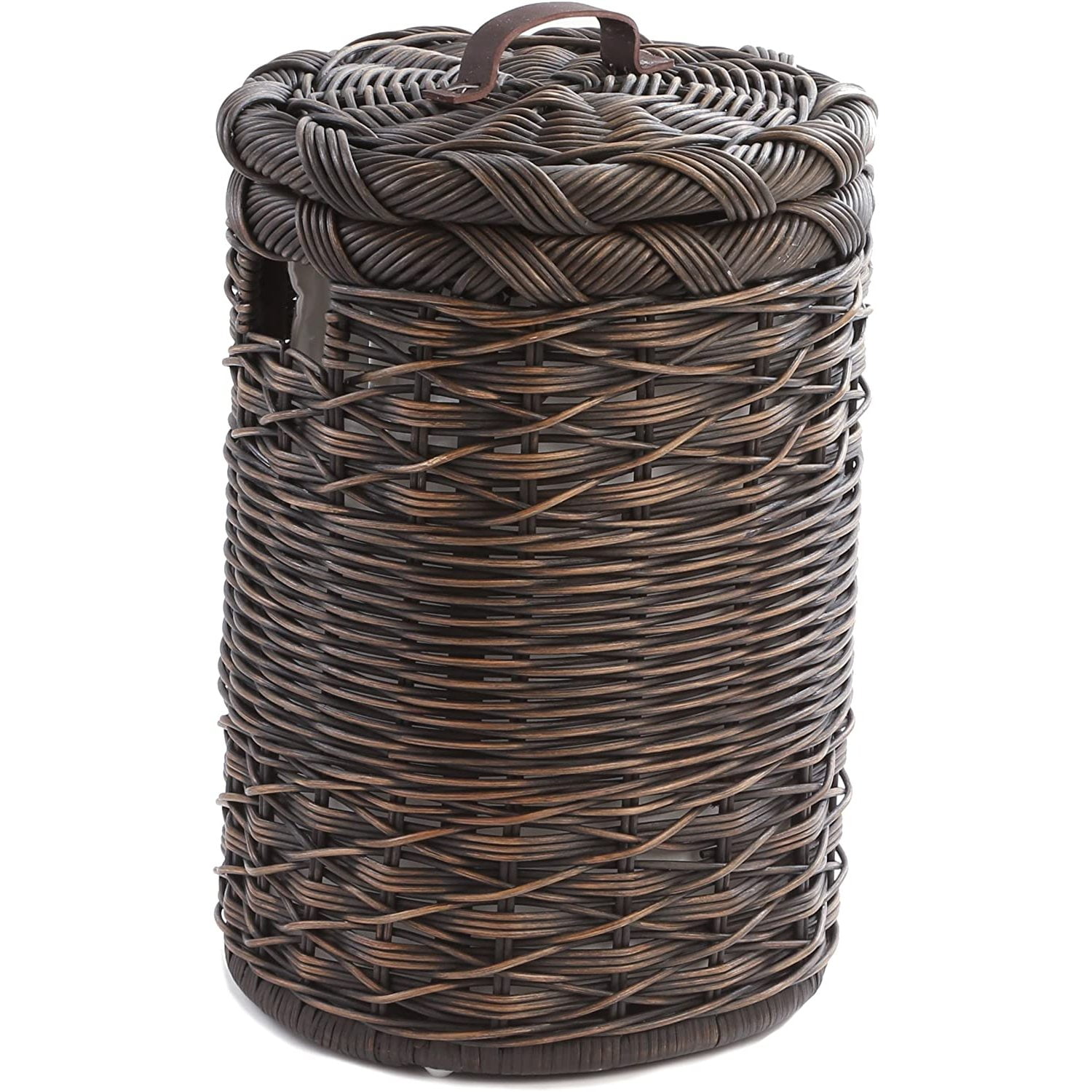 Bilot Small Round Wicker Hamper, 15 in Dia x 22 in H, Antique Walnut ...
