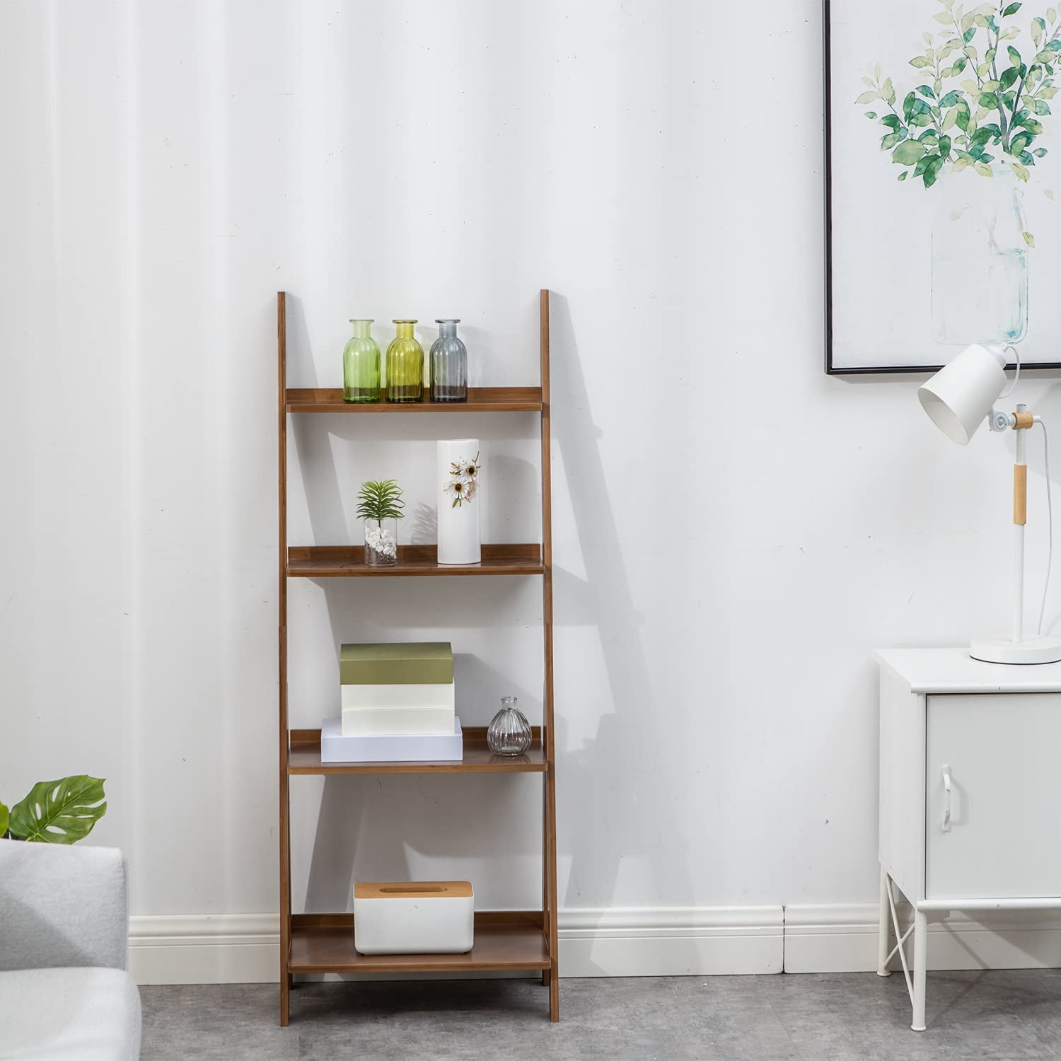 Maydear Bamboo 4-Tier Trapezoid Bookshelf, Storage Rack Shelves, Wall ...