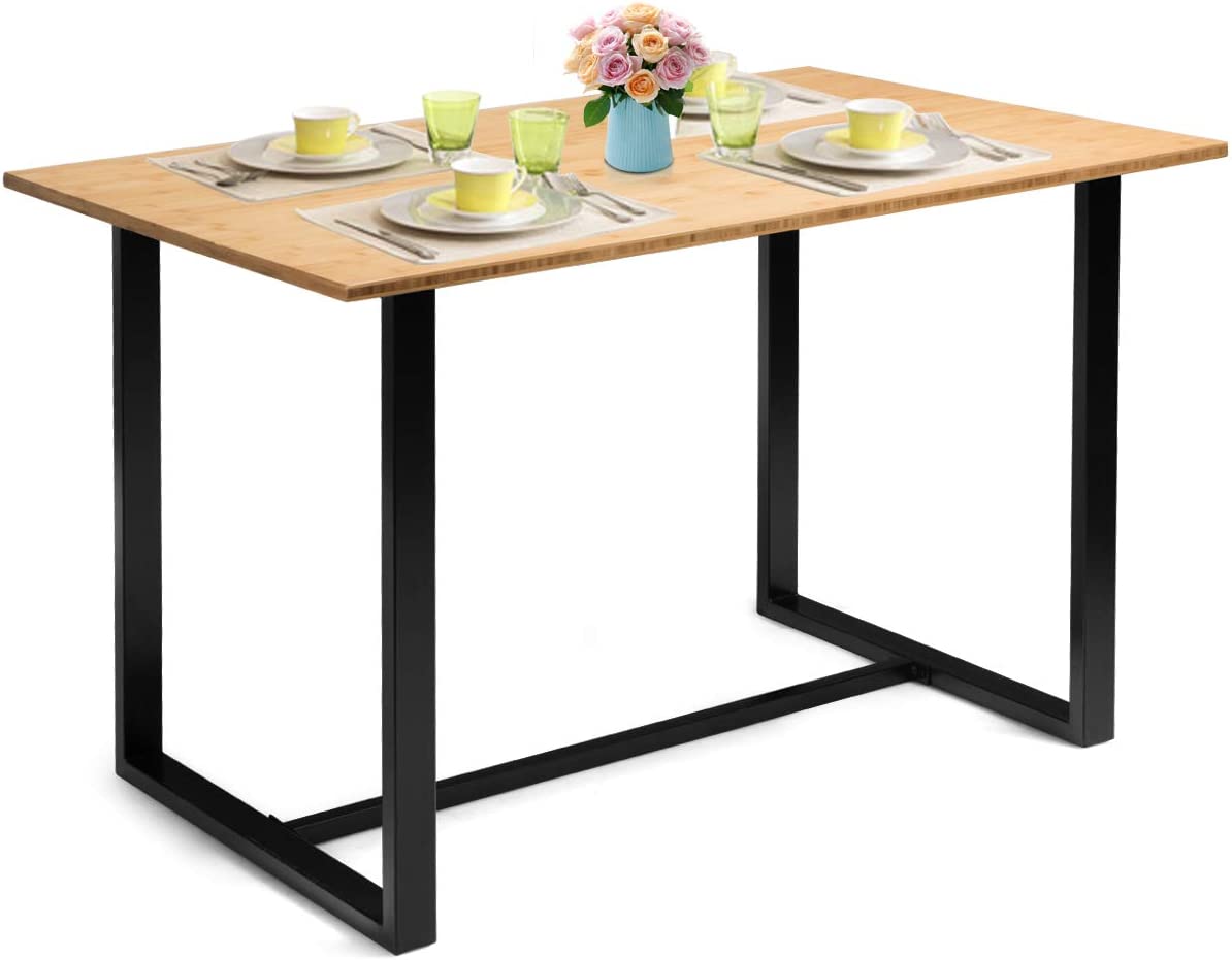 Dining Table, Modern Versatile Kitchen Table with Bamboo Wood Top ...