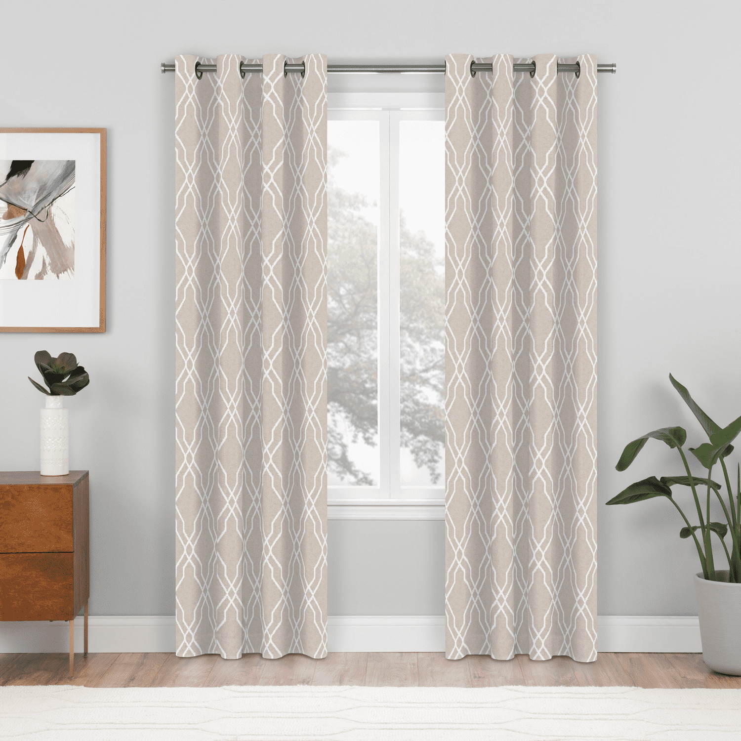 Perfect Pair Ezra Patterned Window 2-Grommet Curtain Panels, Tan 50" x ...