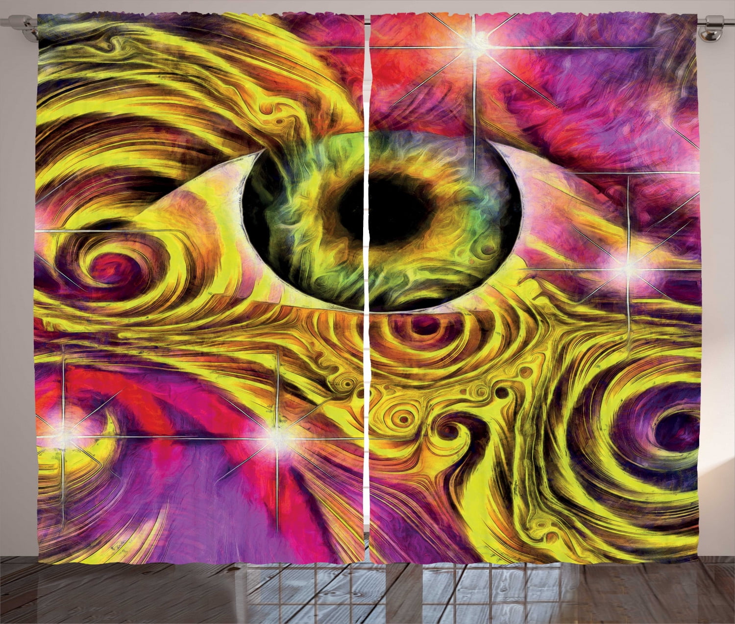 Psychedelic Curtains 2 Panels Set, Hippie Hallucinatory Eye in Vivid ...