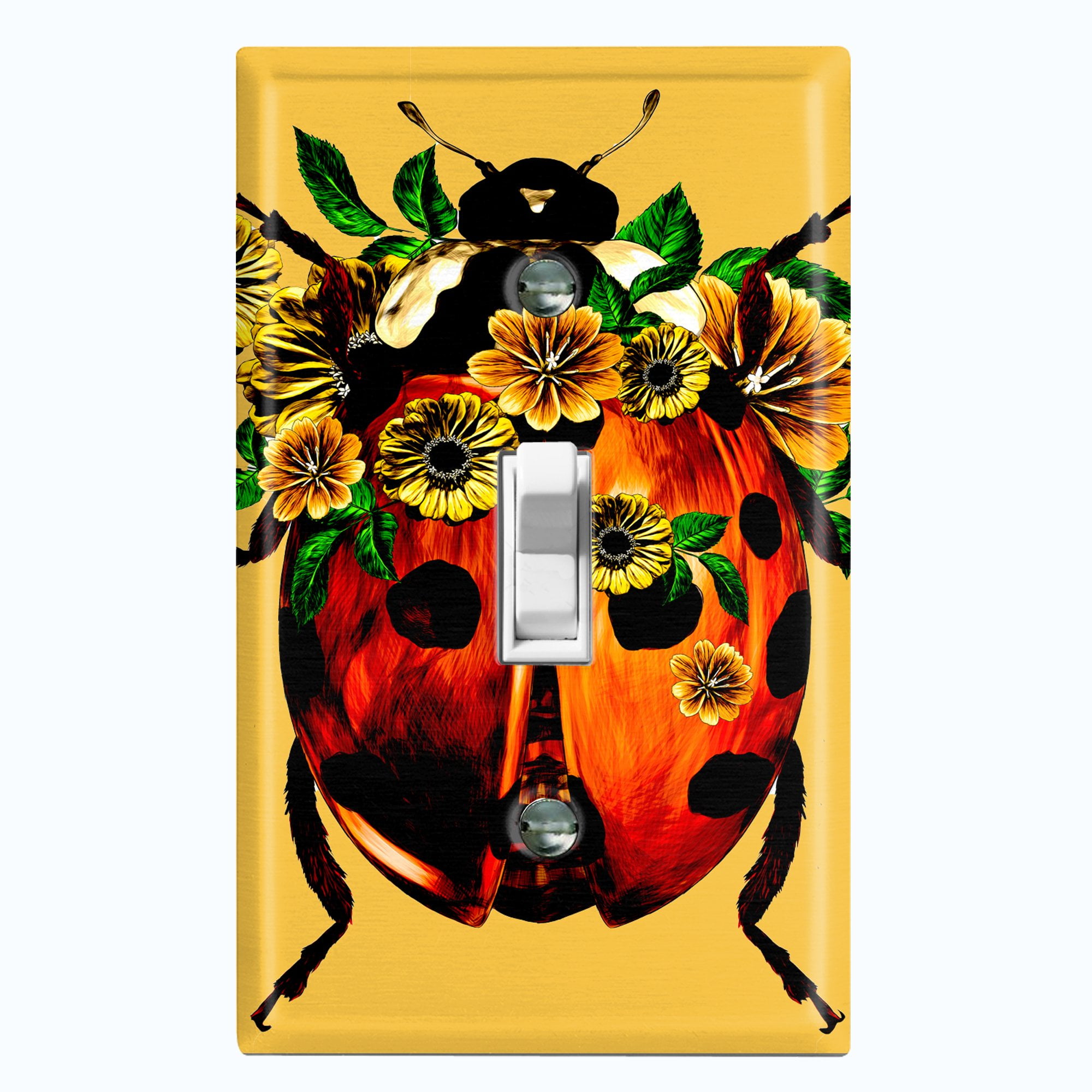 Metal Light Switch Plate Cover Unique Floral Lady Bug Mustard Yellow ...