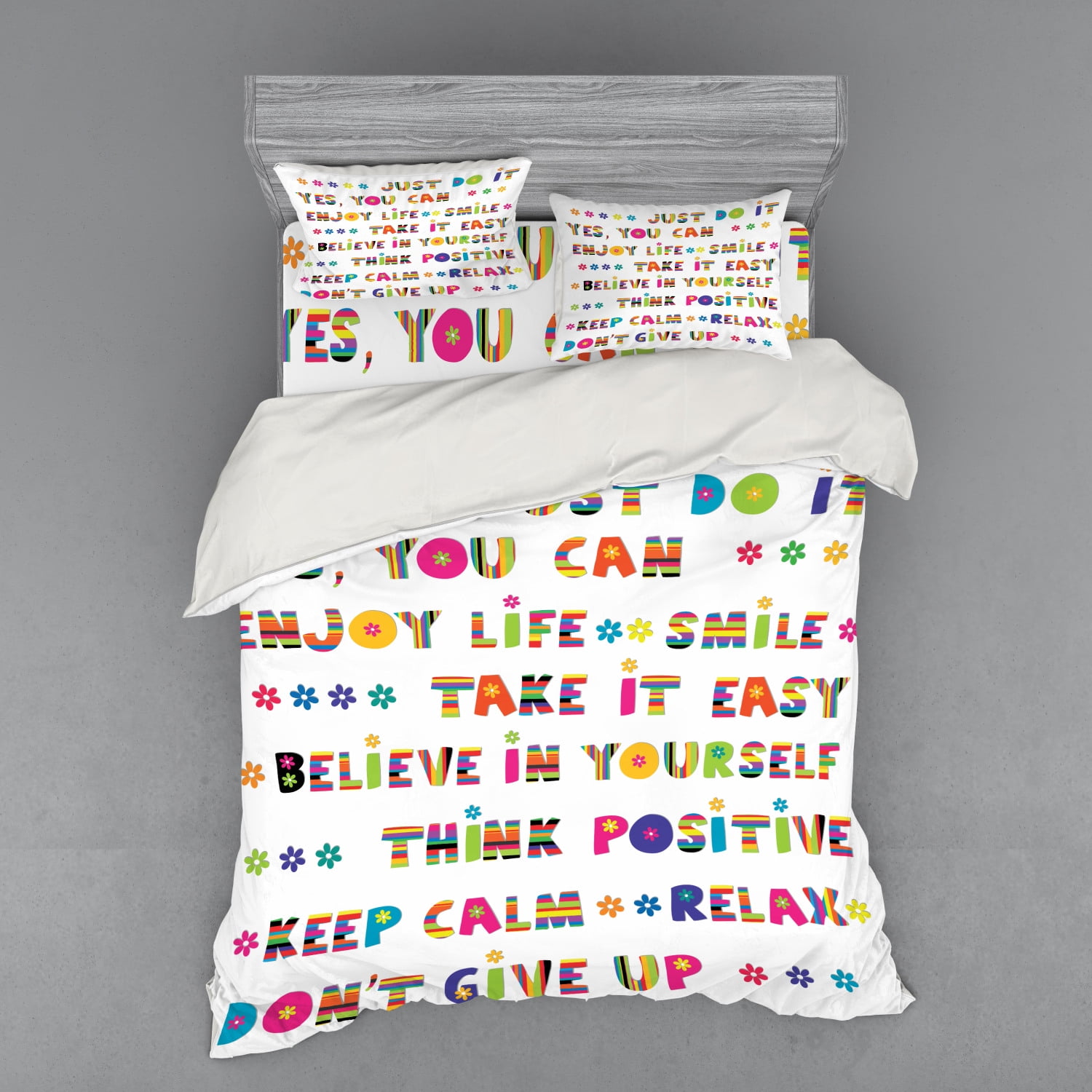 Ambesonne Colorful Bedding Set 4 Pcs, Slogans, Queen, Multicolor ...