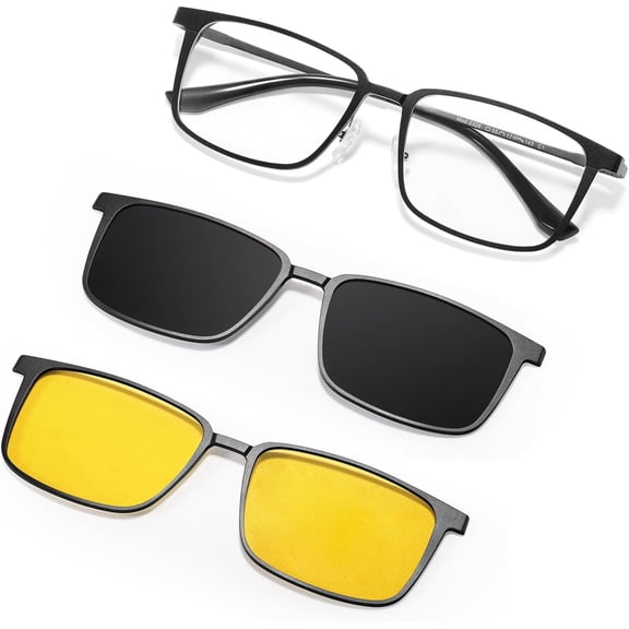 3-in-1 Magnetic Eyewear — Aluminum-Magnesium Alloy Magnetic Clip-on ...