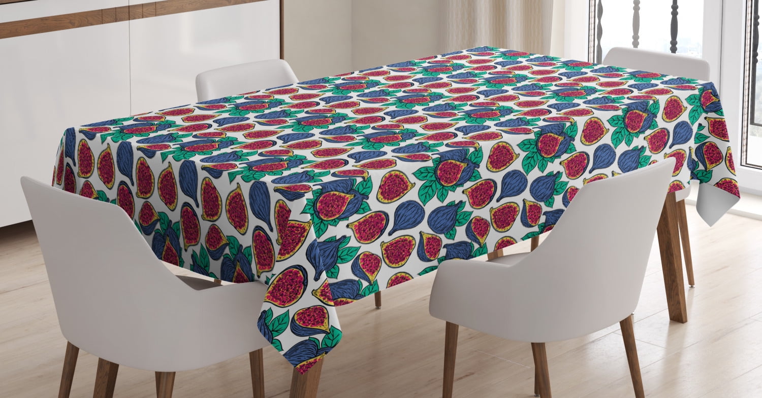 Fig Tablecloth, Hand Drawn Style Pattern of Ripe and Juicy Fig Fruit ...