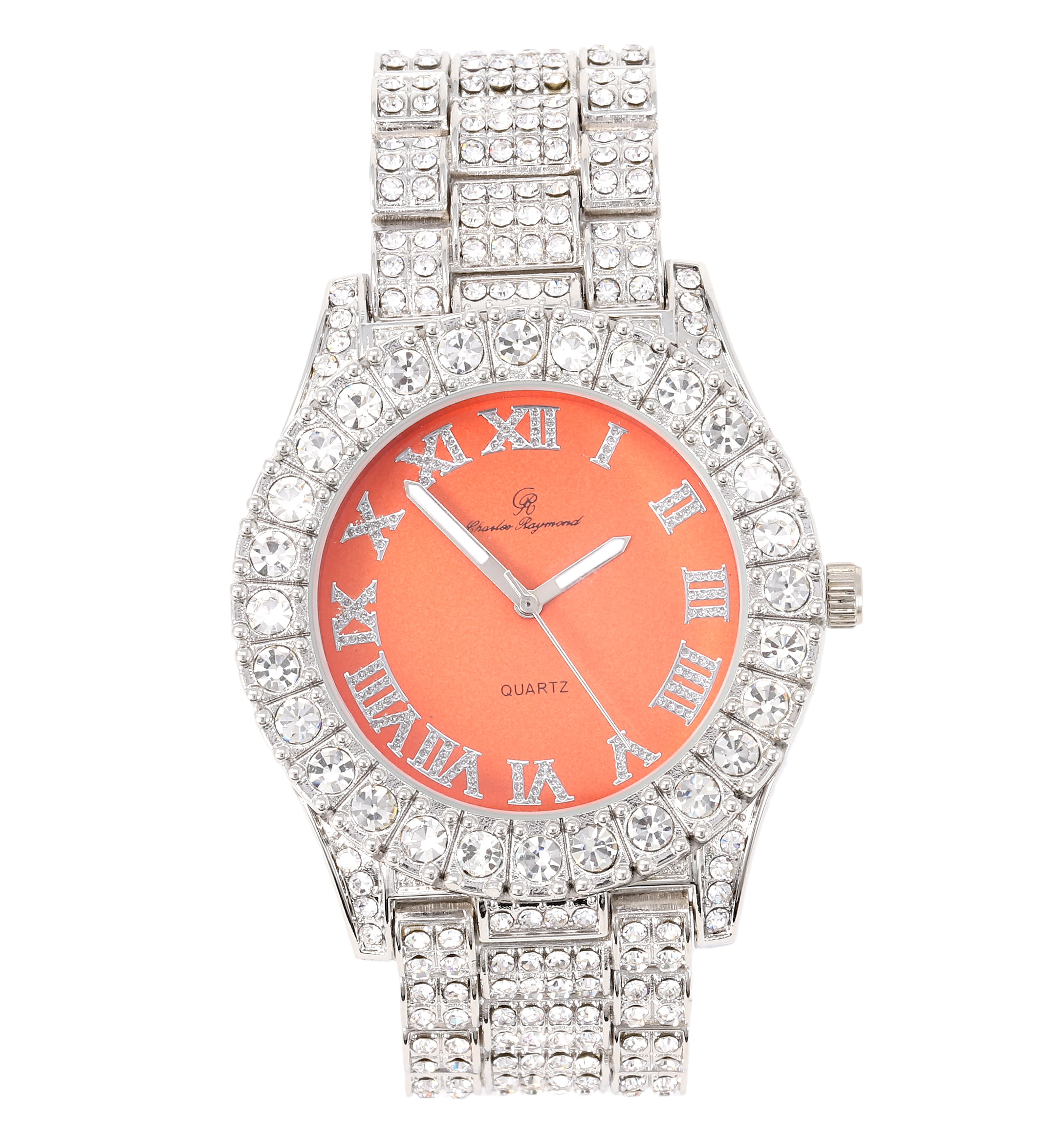 Mens Silver Big Rocks with Roman Numerals Fully Iced Out Colorful Dial ...