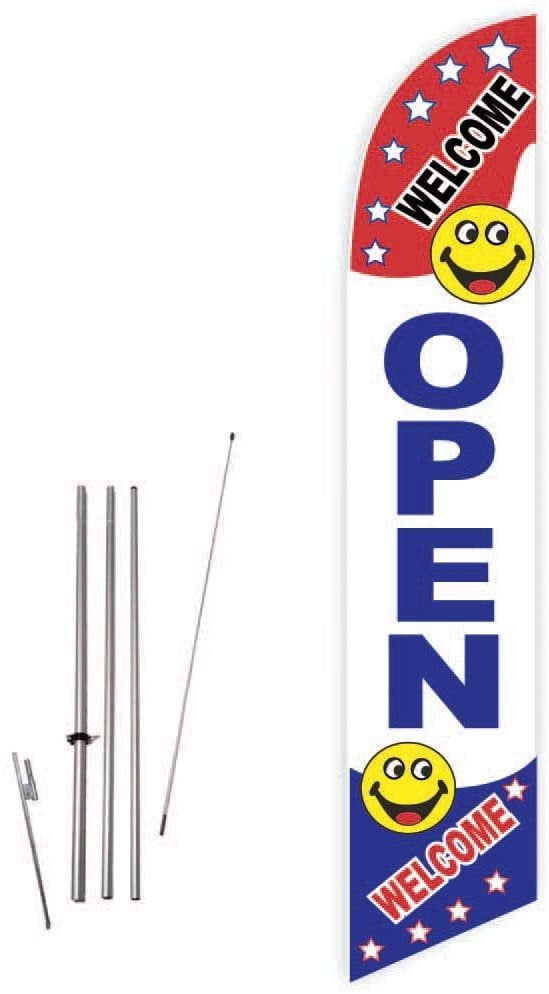 Cobb Promo Welcome Open Happy Face Red/Blue Advertising Feather Flag ...