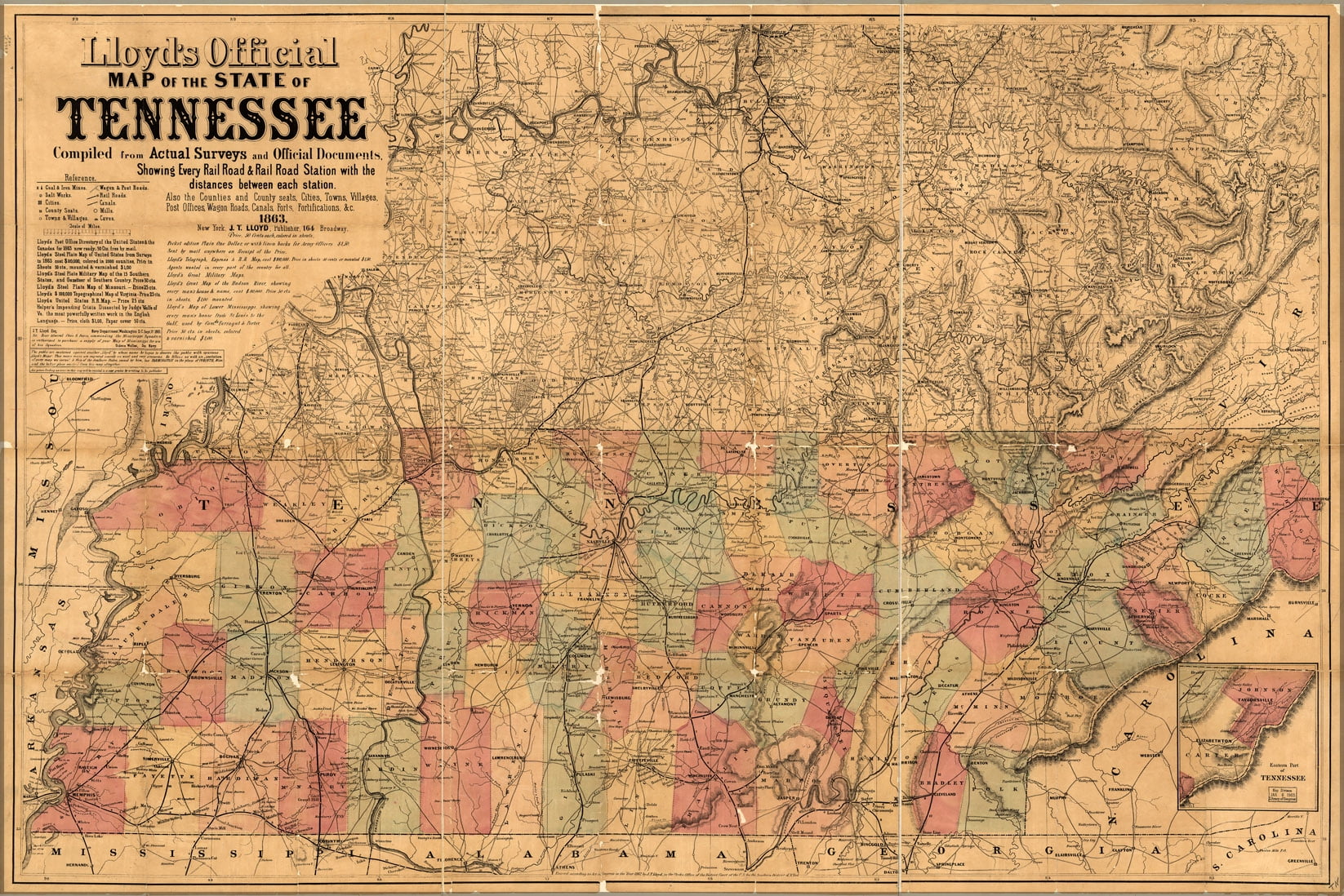 24"x36" Gallery Poster, map of the State of Tennessee 1863 - Walmart.com