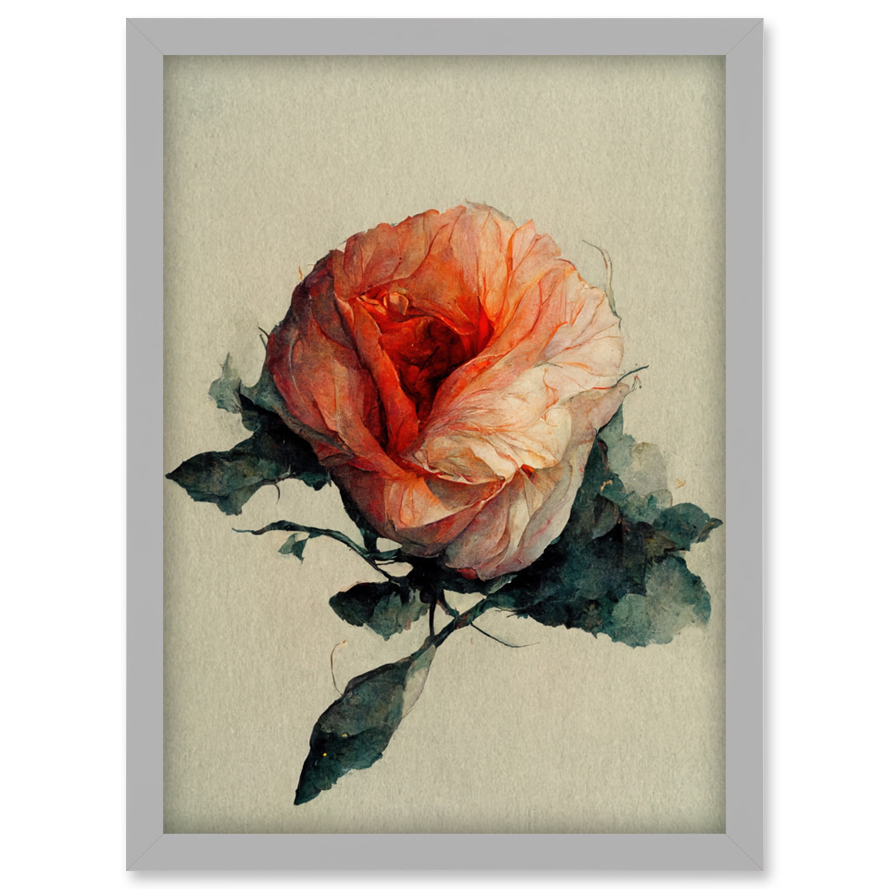 Watercolour Pink Rose Flower Romantic Artwork Framed Wall Art Print A4 ...