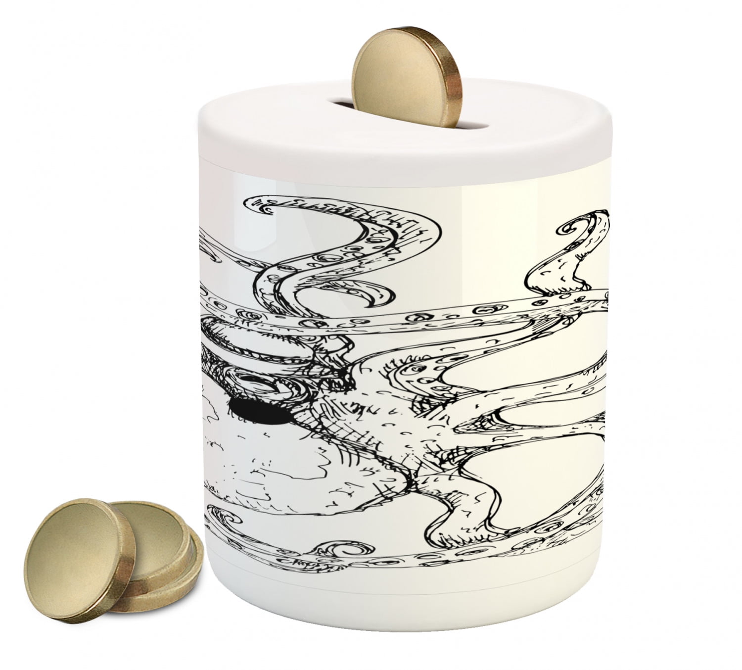 Octopus Piggy Bank, Hipster Octopus Tattoo Style Art Undersea Creature ...