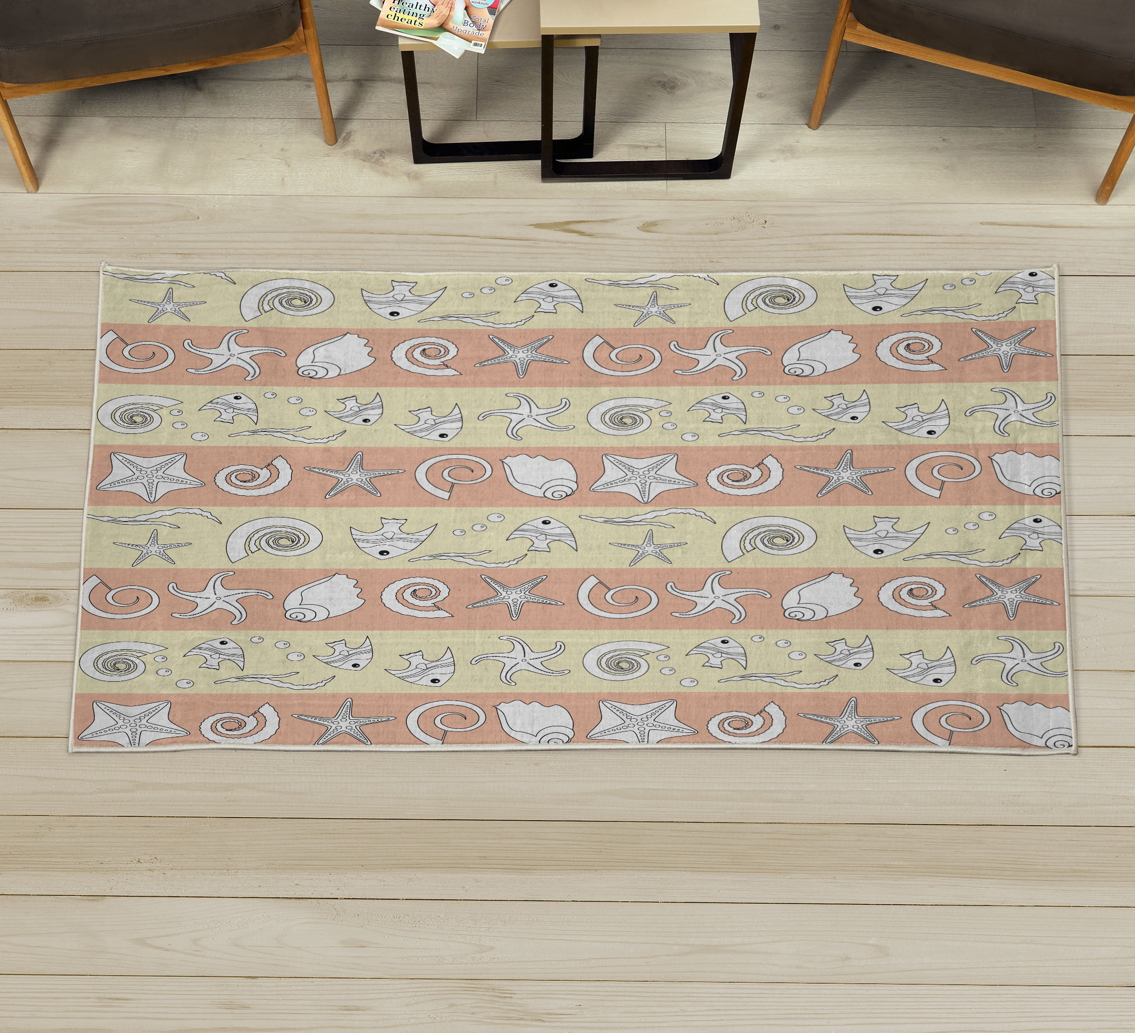 Nautical Decorative Rug, Marine Theme Sea Animals Fishes Shells on ...