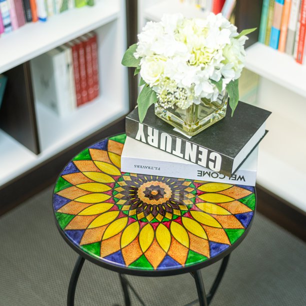 wonder garden Round Outdoor Side Table for Garden, 14" Glass Porch ...