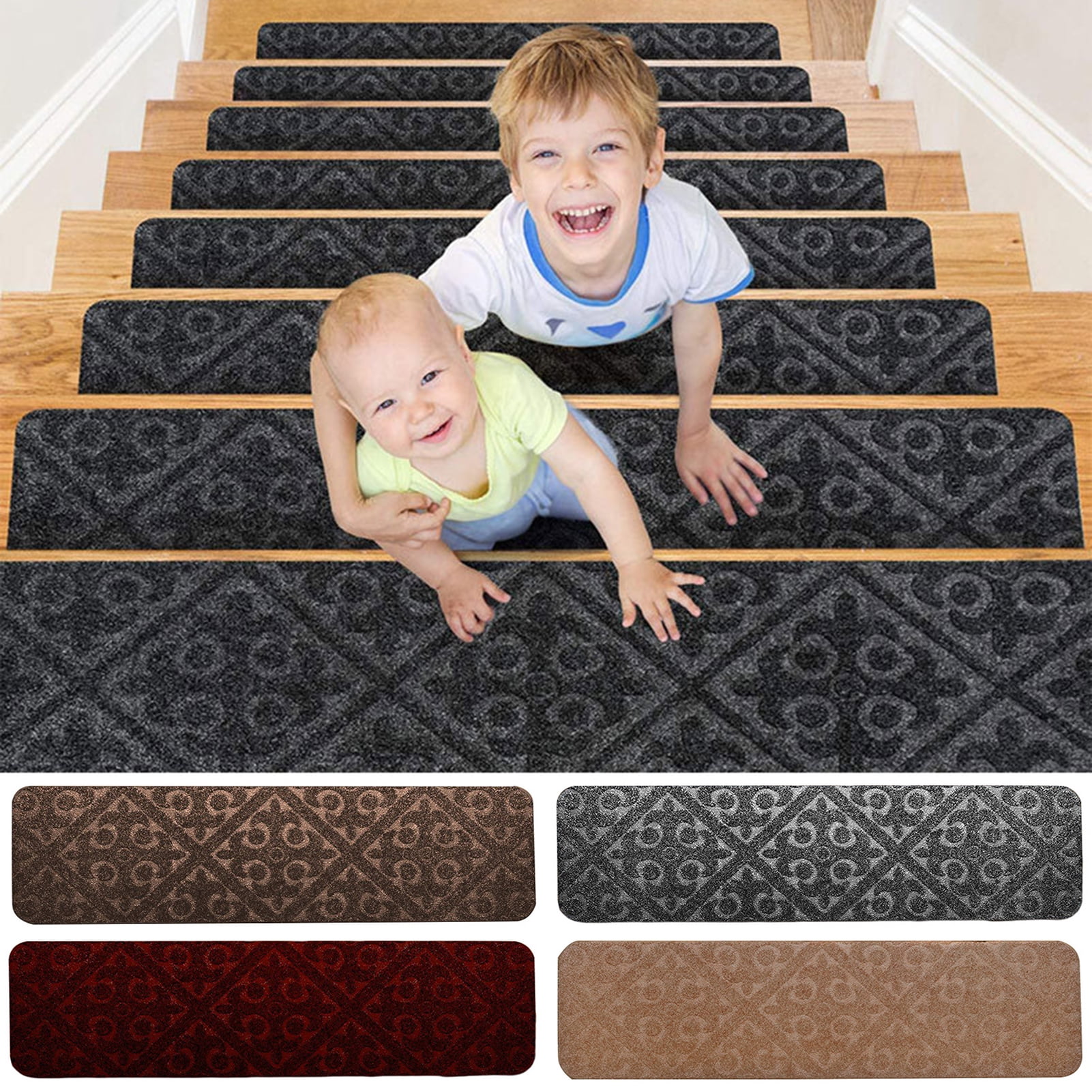 Wirlsweal Stair Mat Washable Self-adhesive Glue-free Non-slip Embossing ...