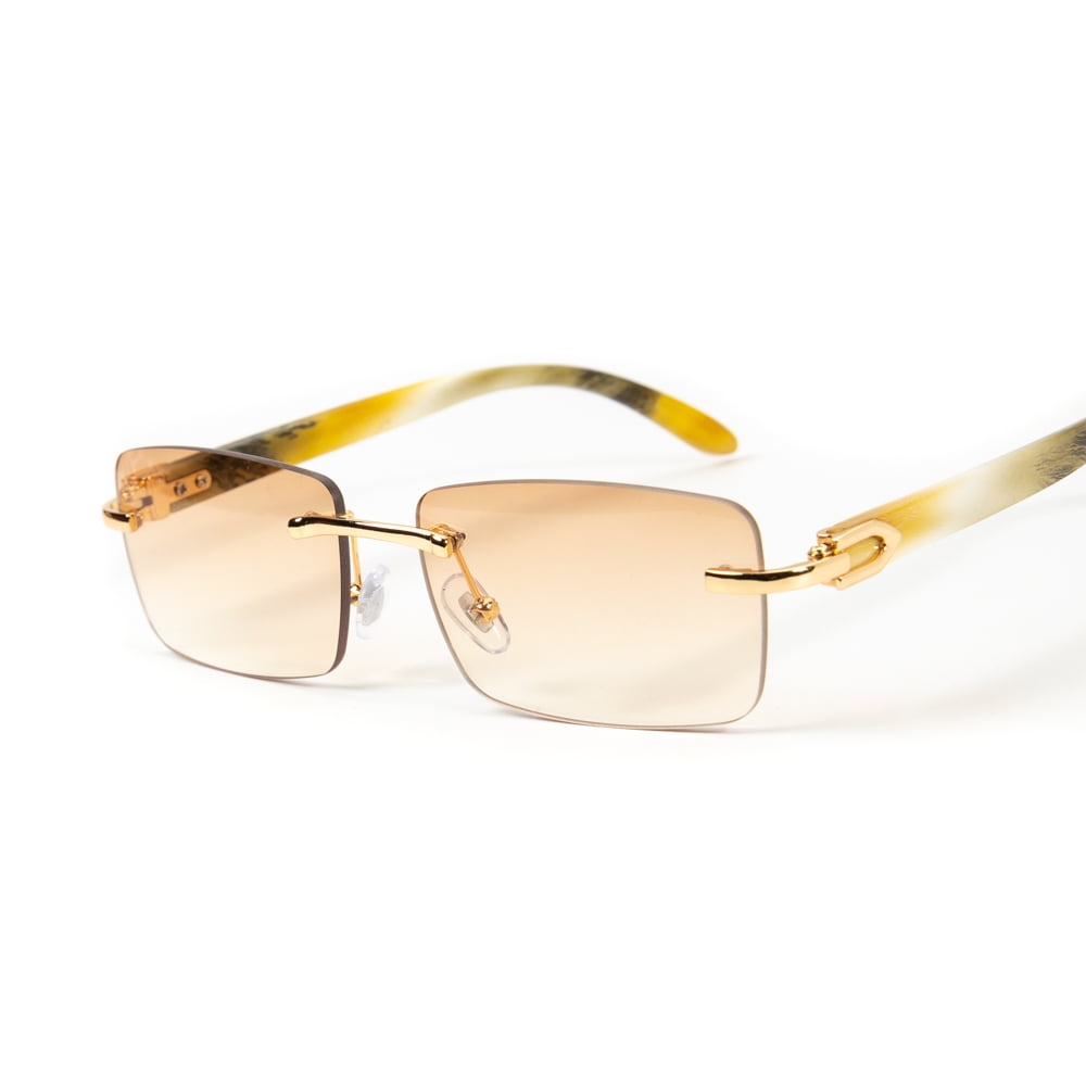 Men's Gold Frame Rimless Orange Peach Gradient Tint Hip Hop Buffs ...
