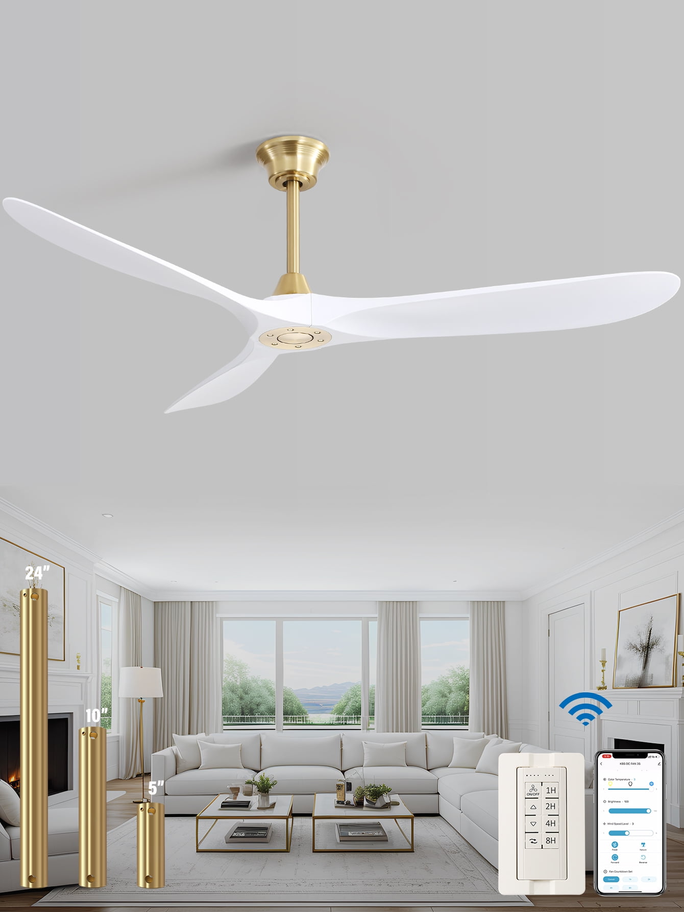 Sofucor 60" Modern Smart Ceiling Fan with Wall Switch and APP Control ...