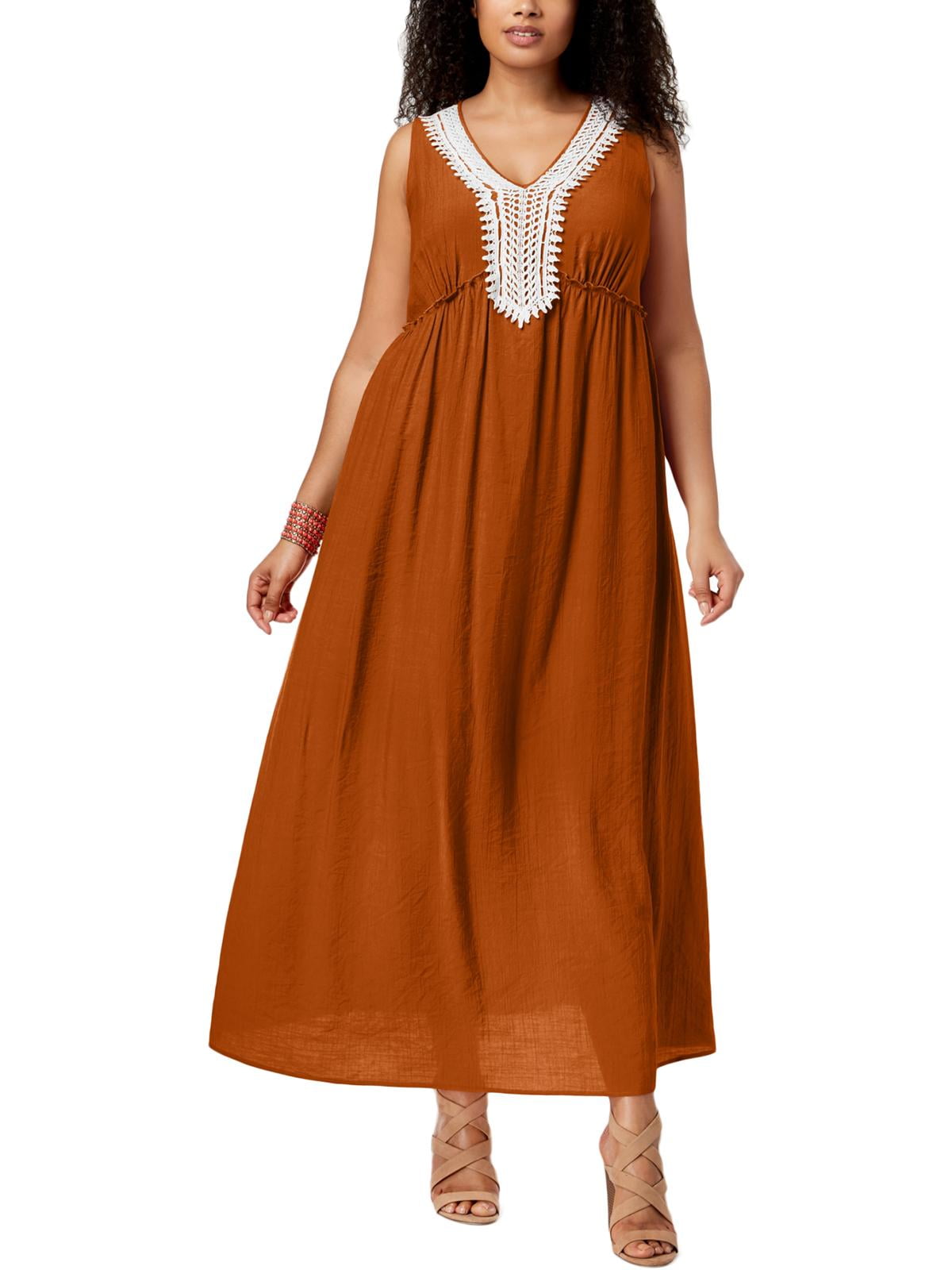 Ny Collection Womens Plus Sleeveless V Neck Maxi Dress