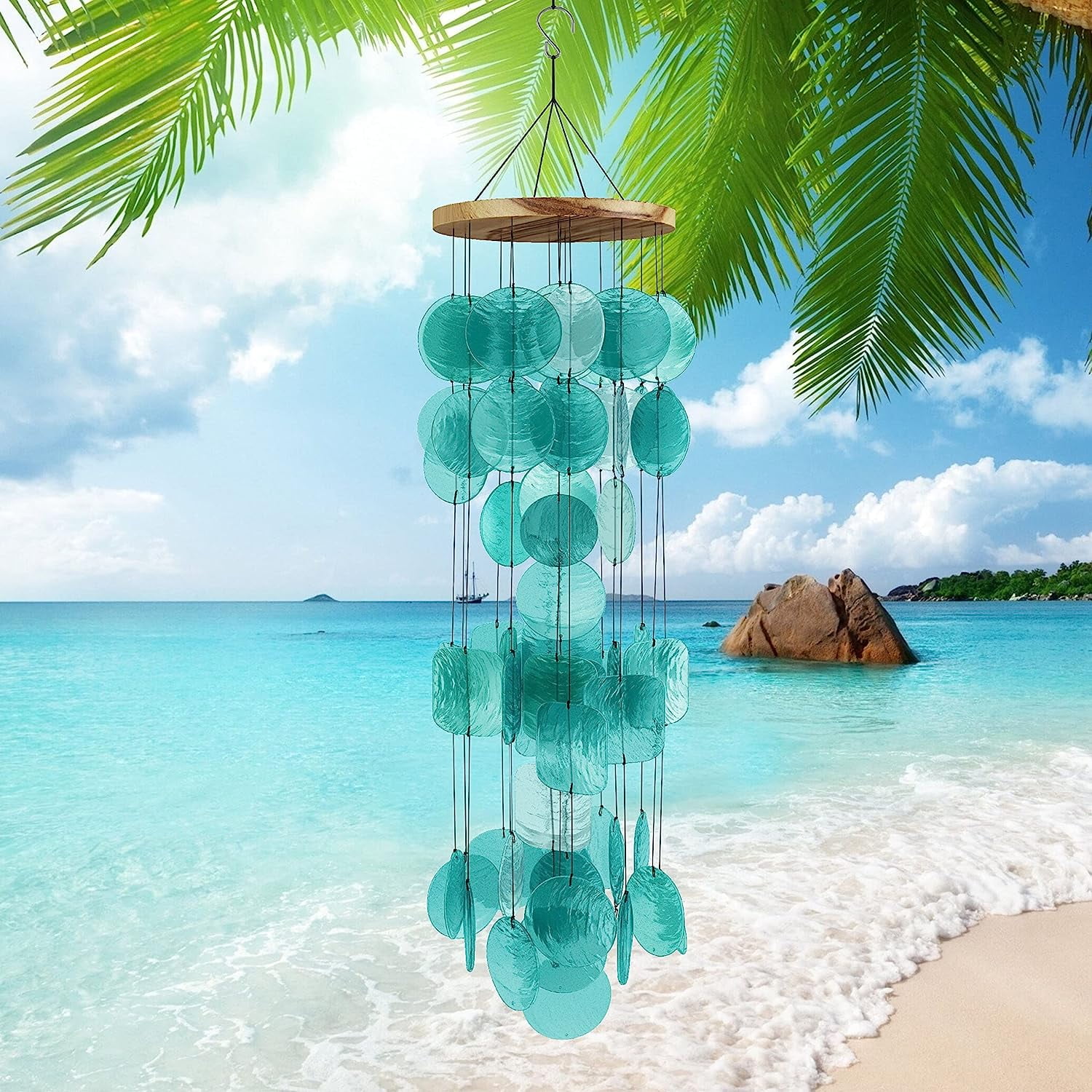 Aqua Shell Windchime 28" Comewith Wall Stand, S Hook Housewarming Decor ...