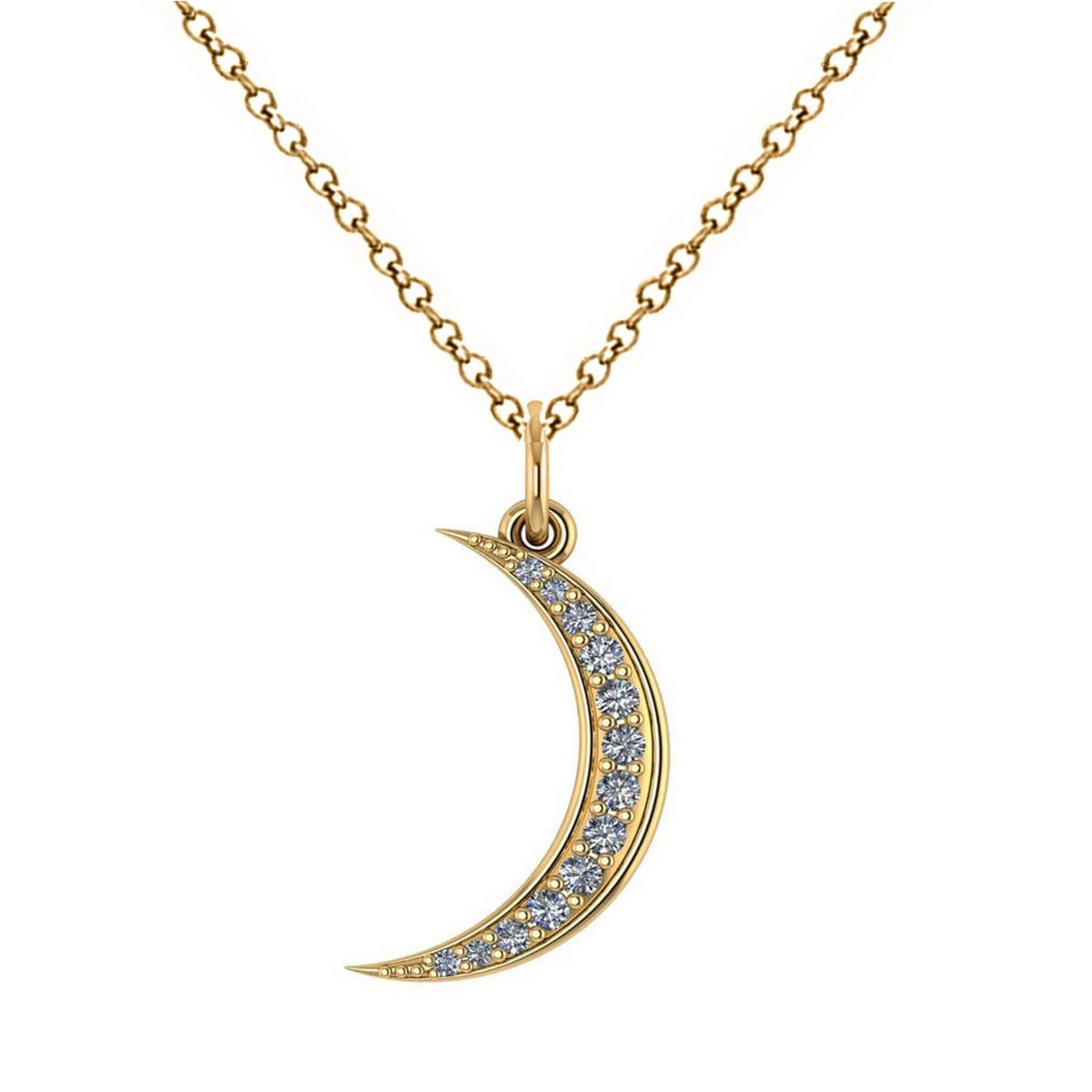 Crescent Moon Shaped Diamond Pendant Necklace 14k Yellow Gold (0.13ct ...
