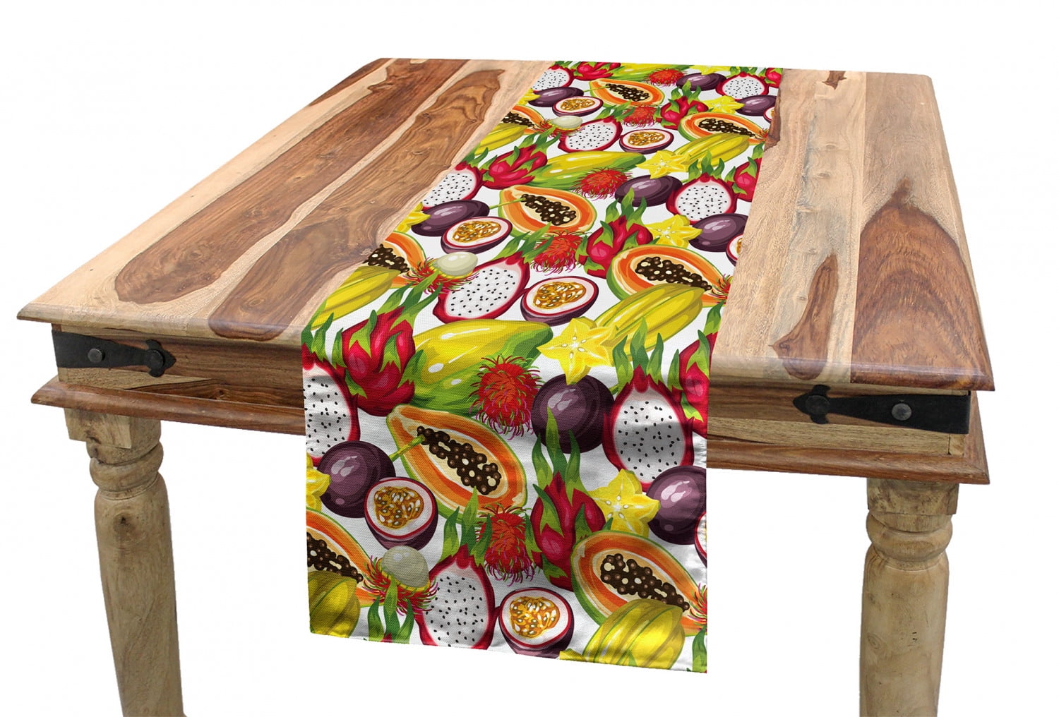 Fruit Table Runner, Exotic Composition Tropical East Halved Plants ...