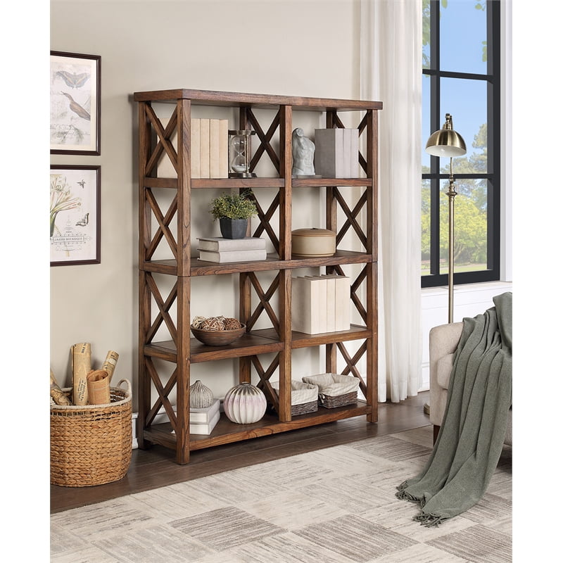 Pemberly Row Eight Shelf Tall Wood Bookcase in Brown - Walmart.com