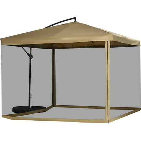 Outsunny Offset Patio Umbrella with Net and Umbrella Base, Adjustable ...