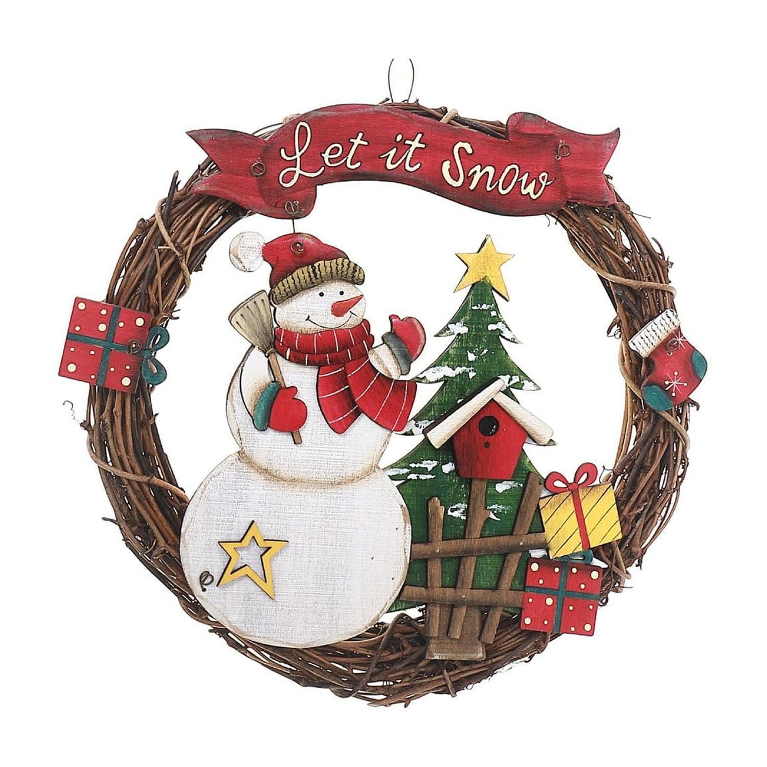 Click here for Ih Casadécor Let It Snow Wooden Snowman Wreath Han... prices