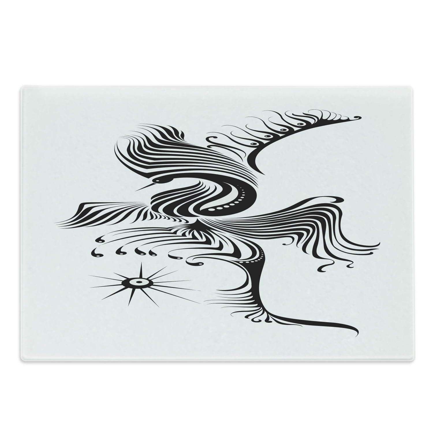 Feather Cutting Board, Monochrome Abstract Phoenix Design with Curl and ...