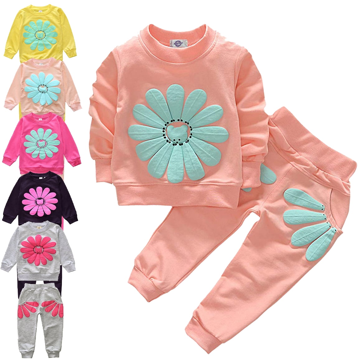1T 2T 3T 4T Kids Baby Girl Outfits Set Long Sleeve Sweatshirts Tops ...