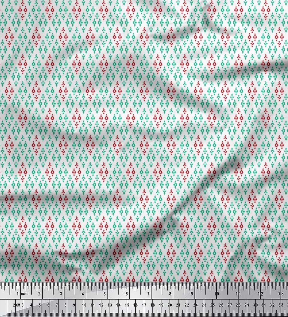 Soimoi Japan Crepe Satin Fabric Diamond & Triangle Small Print Fabric ...