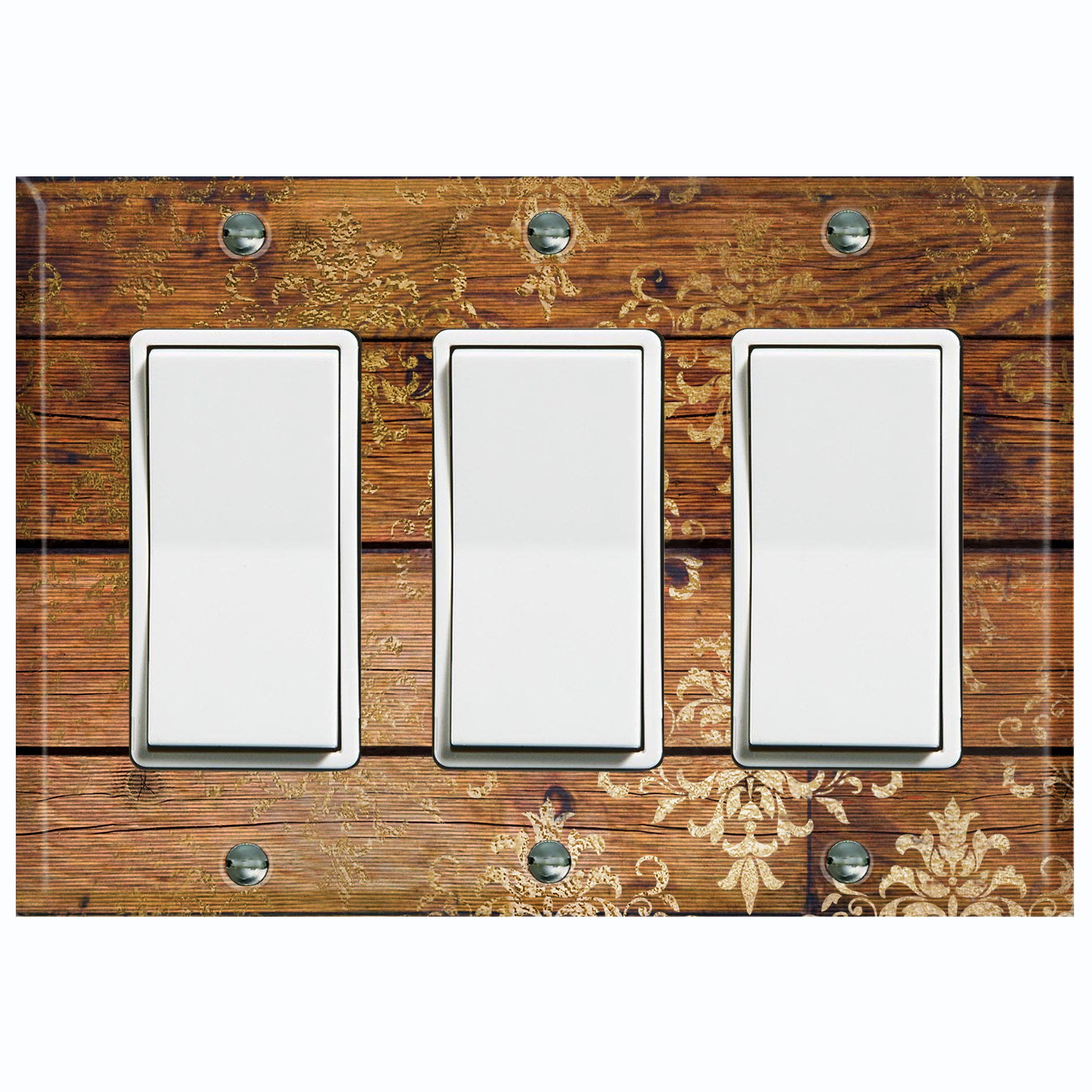 Metal Light Switch Plate Outlet Cover Image of Wooden Wall Damask Tan ...