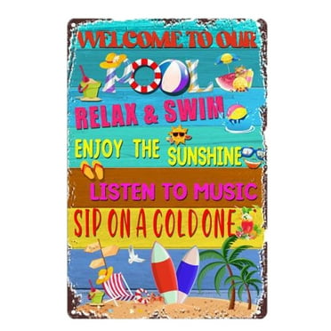 Funny Swimming Pool Signs Flamingo Pool Rule Metal Sign Decor Tin ...